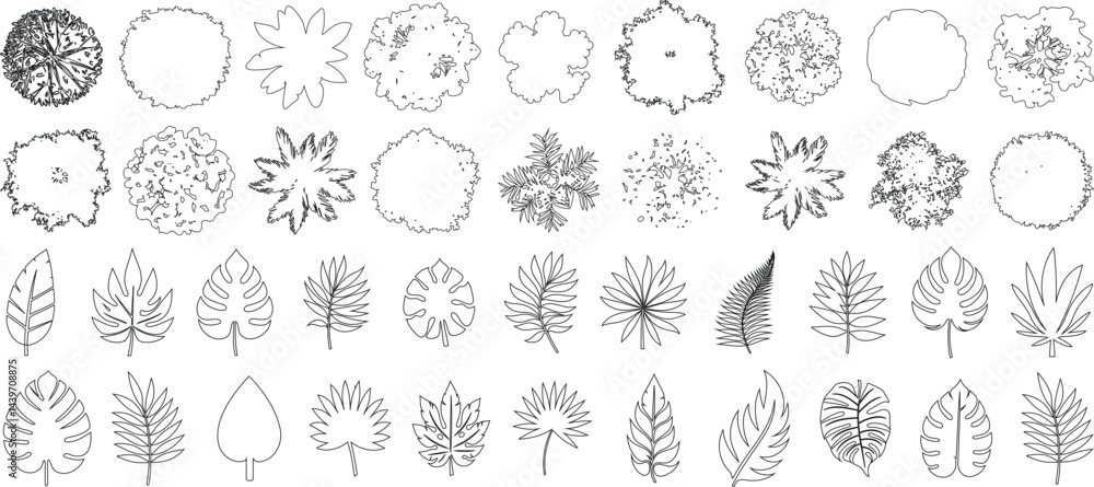 Tree top view, leaf icon set, plant illustration set for architectural ...