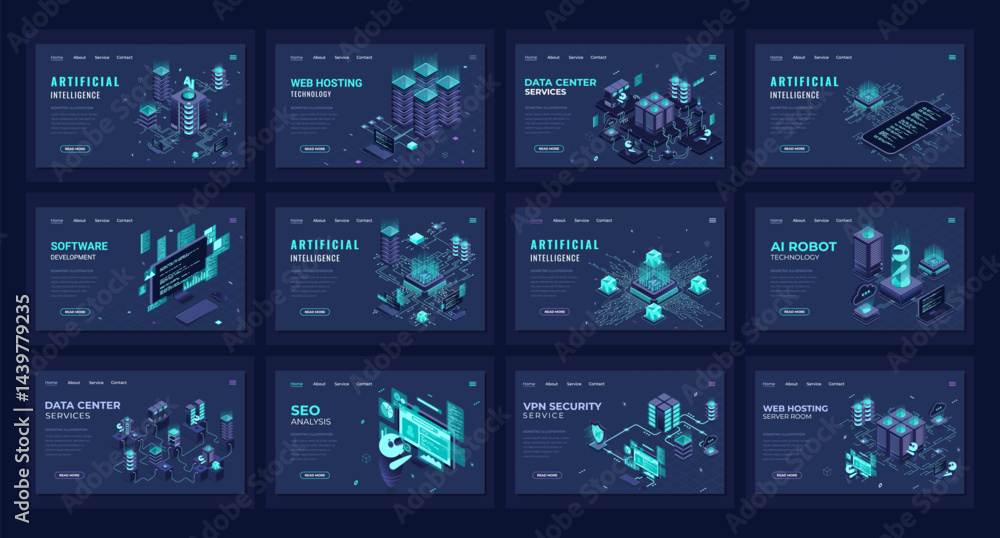 Large set of isometric landing page template. Modern technology concept ...