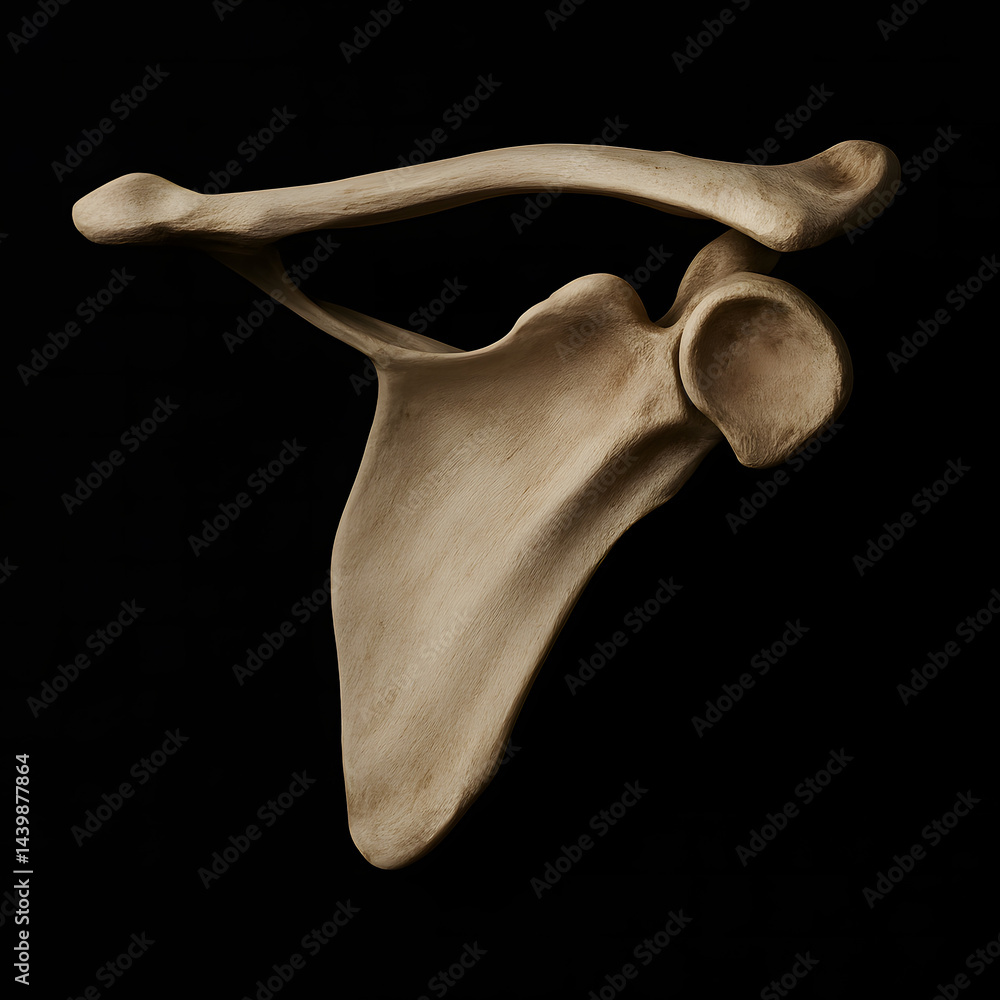 Human shoulder blade scapula bone anatomy isolated black background medical illustration ...