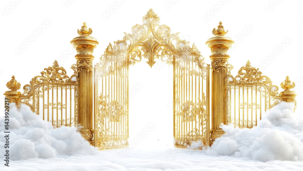 Ornate Golden Gate Open in the Clouds Entrance Stock Illustration ...