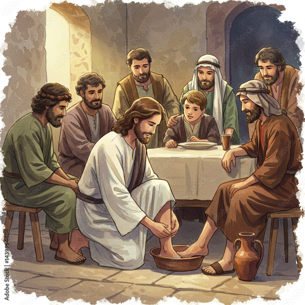 Jesus Christ Washing a Disciple's Feet at the Last Supper Stock ...