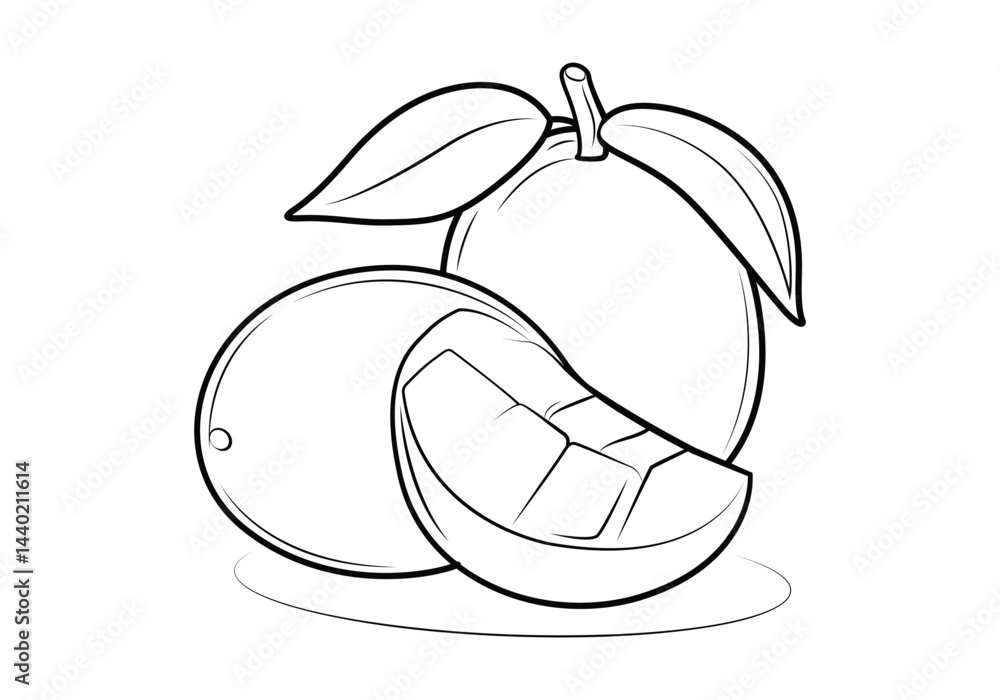 Mango outline Vector Illustration, Coloring Page for Kids Stock Vector ...
