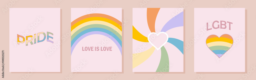 Vector set of retro greeting cards for LGBTQ Pride Month. Social media ...