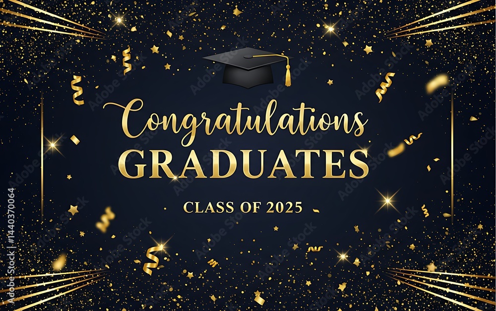 Congratulations Graduates: Class of 2025 Graphic with Golden Confetti ...