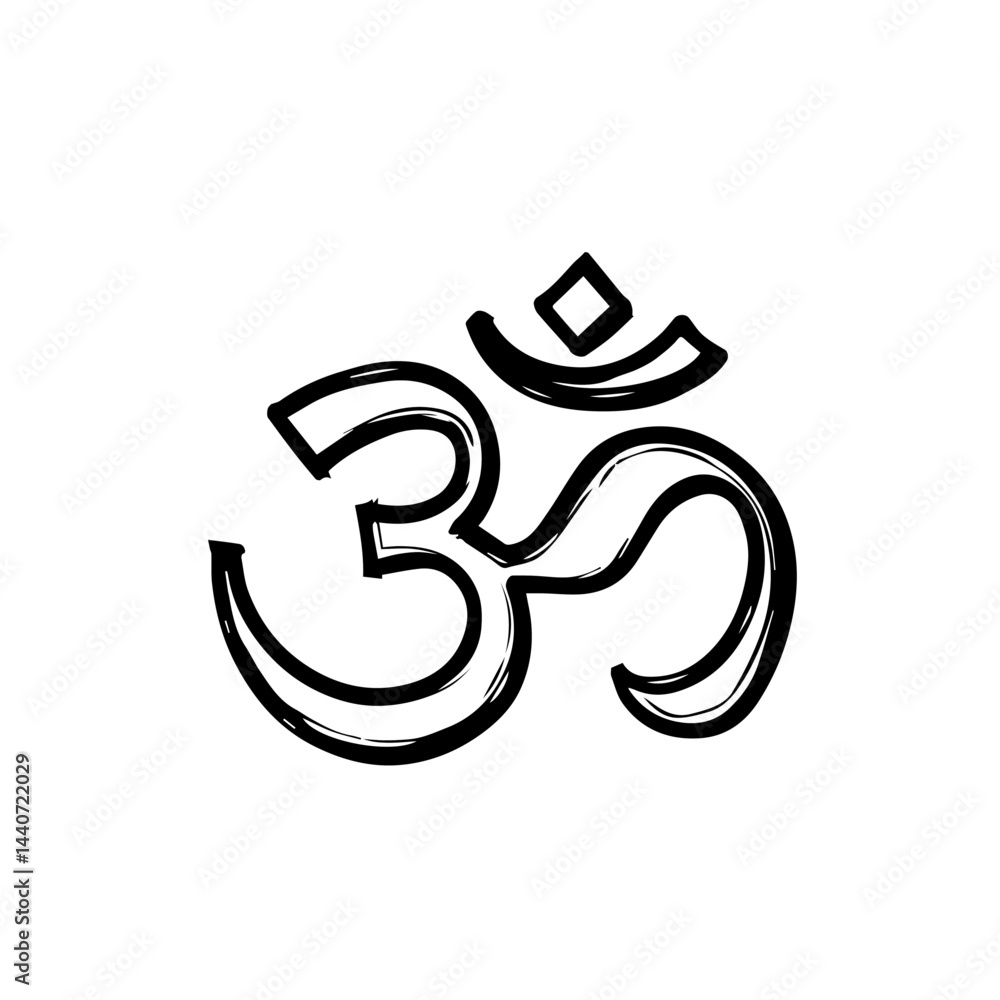 Om symbol, black brush stroke on white, for graphic design with copy ...