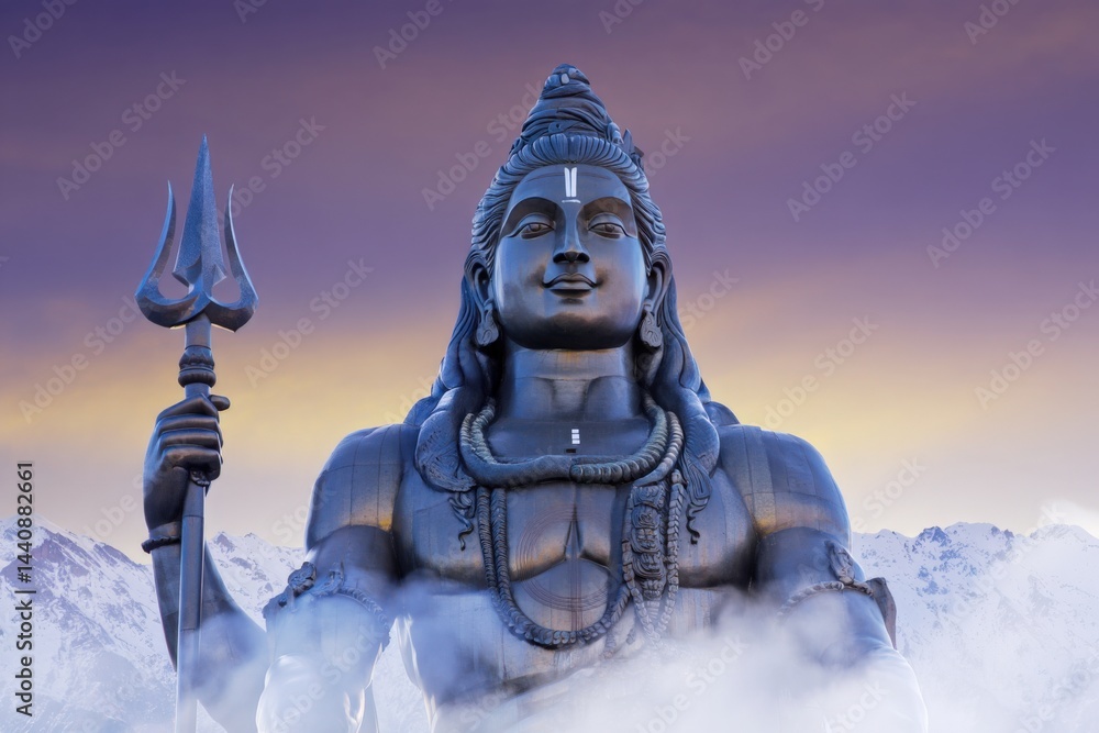 Majestic statue of Lord Shiva with Himalayas. Powerful depiction of ...