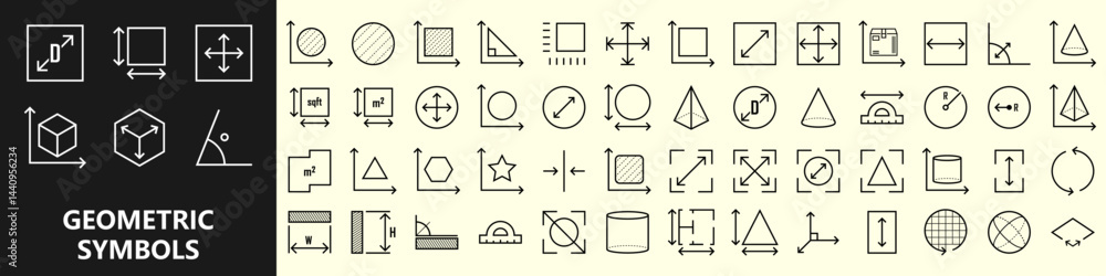 Geometric symbols collection. Vector set of linear geometry icons ...