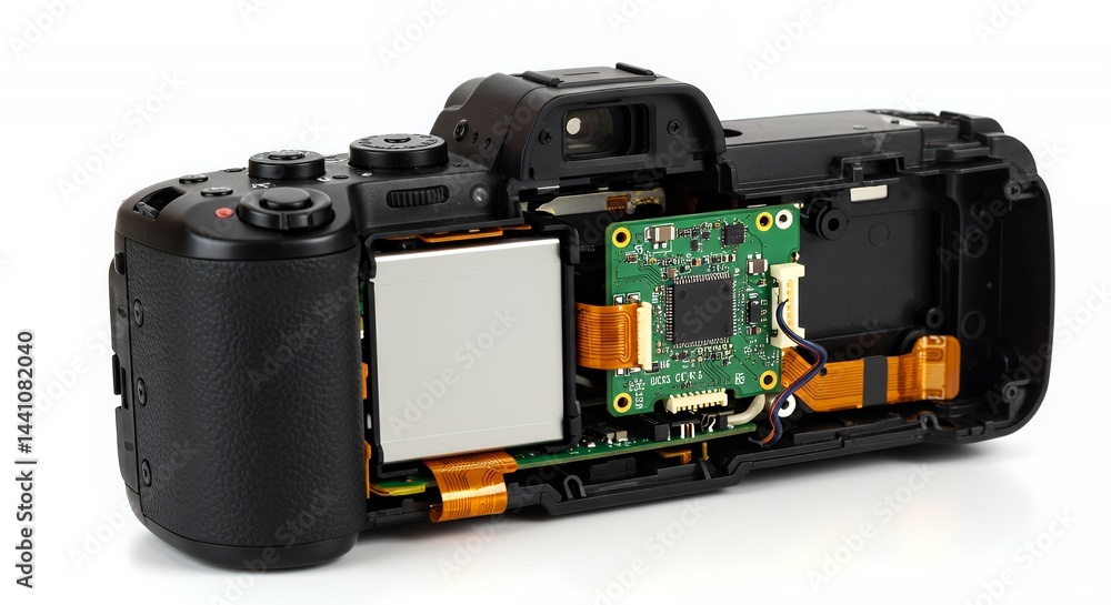 Disconnected Digital Camera Showcasing Inner Workings Against Clean ...