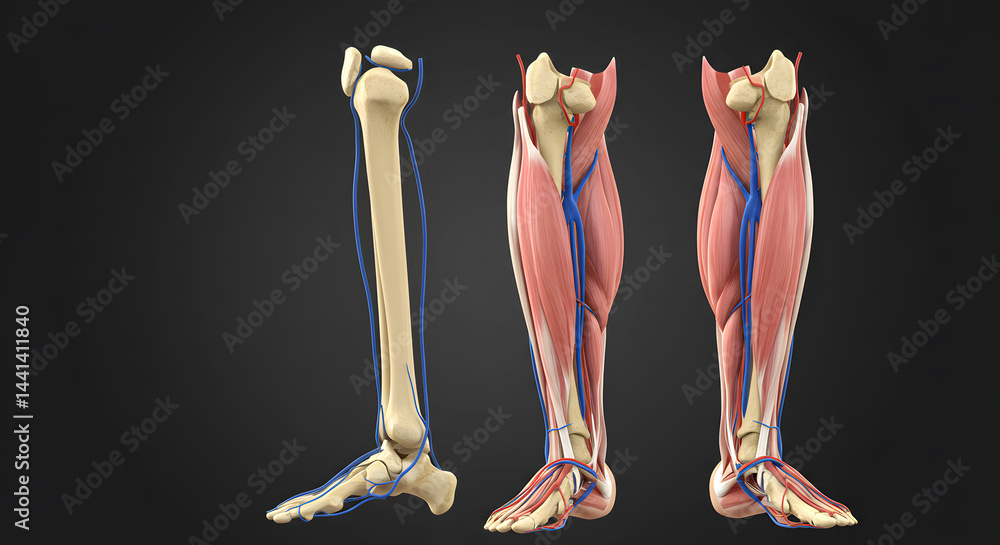 Detailed 3D Model of Human Lower Leg Anatomy Showing Bones Muscles ...