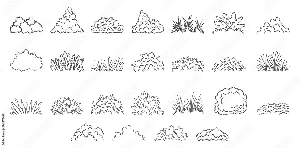 Set of grass hand drawn grass field outline scribble background. Sprout ...