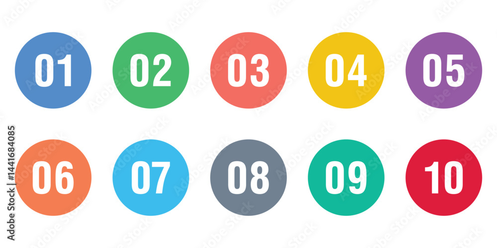 Simple round numbers symbol set. Numbers 1 to 10, number bullet points ...