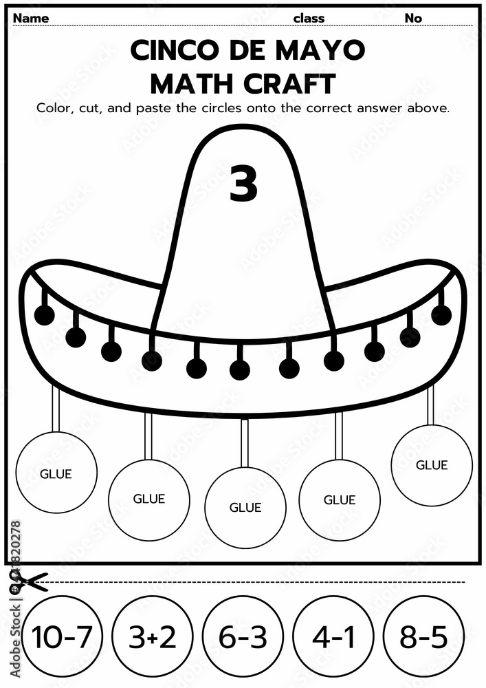 Cinco de Mayo Sombrero Math Craft | Kindergarten Addition & Subtraction ...