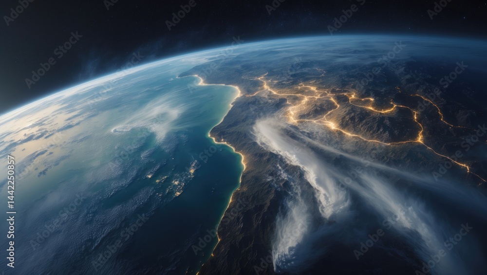 Space perspective of Earth zoomed into the Middle East, featuring a ...