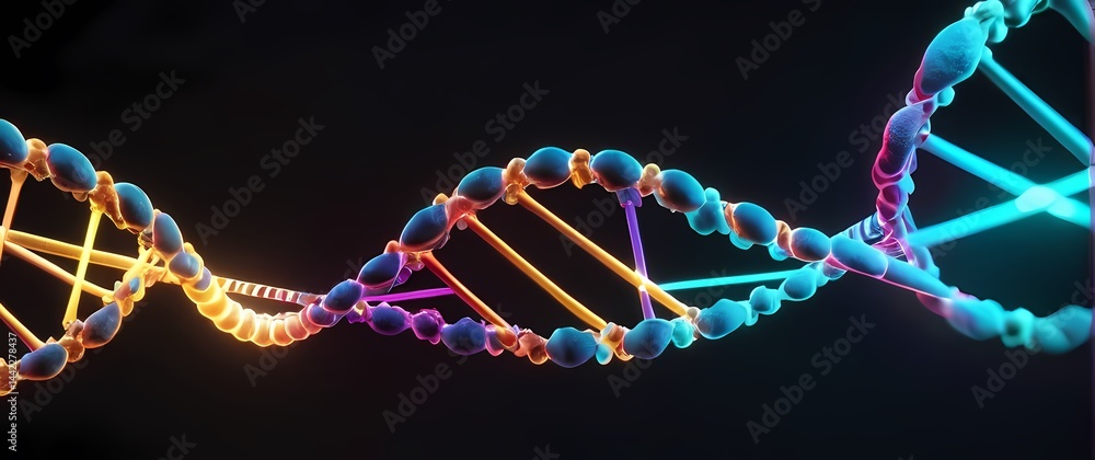 Digital D renderings of DNA with luminous bonds and vibrant shifting ...