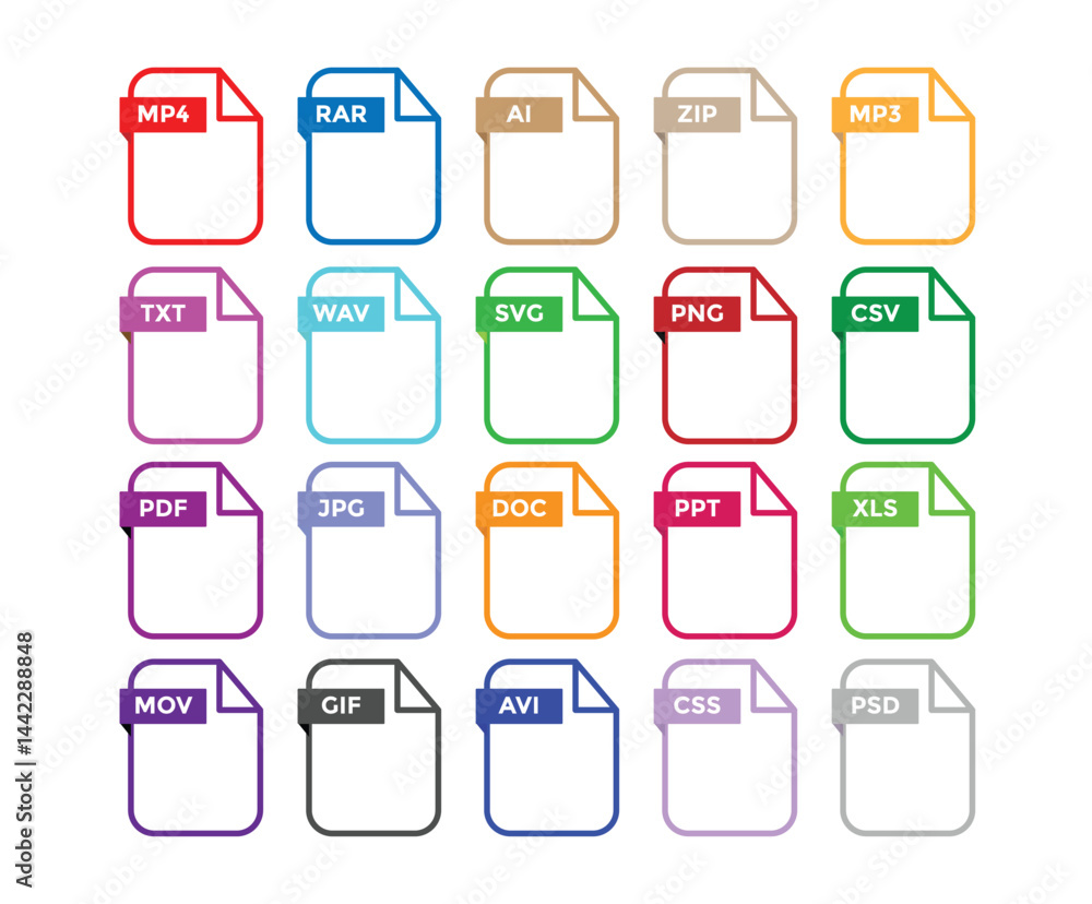 File Type Icon Set File Format Colored Symbols Popular Files Format And Document Format And