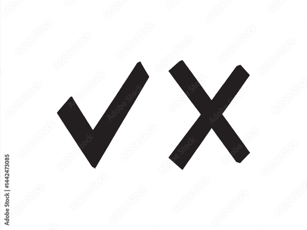 Check mark, tick and cross brush signs, green checkmark OK and red X ...