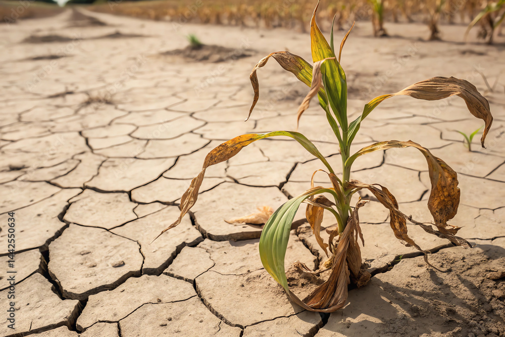 Drought-Stricken Crop in Cracked Dry Soil Withered crop plant ...