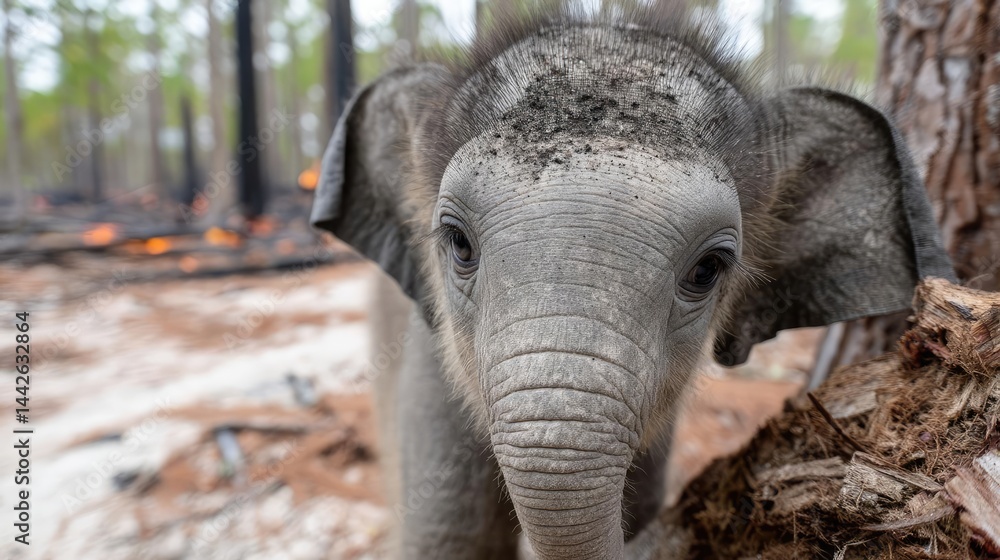 Endangered species in crisis from development and fire concept. A young ...