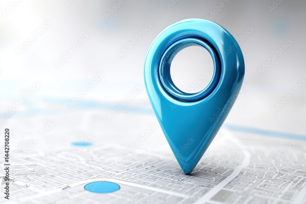 Blue 3D location pin on abstract map. Modern GPS technology visual ...
