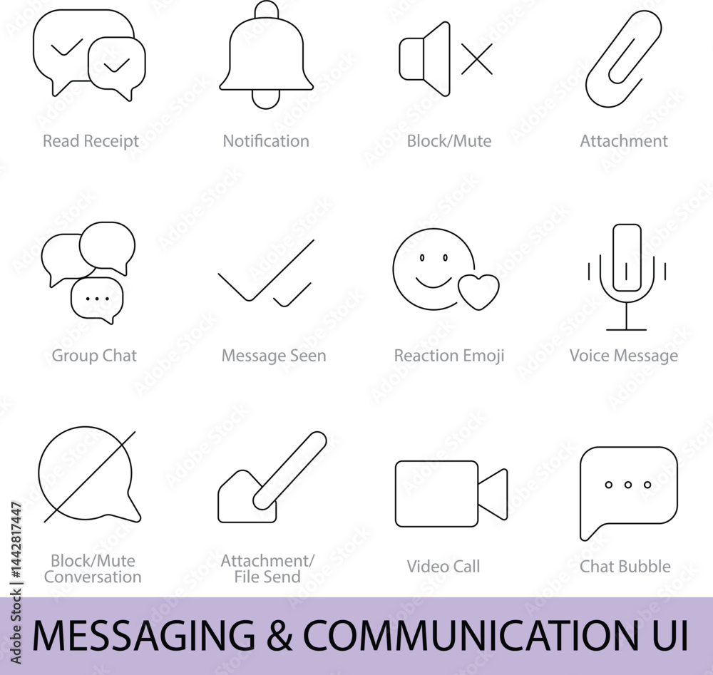 Messaging & Communication UI – 12 Minimal Line Icons for App Interface ...