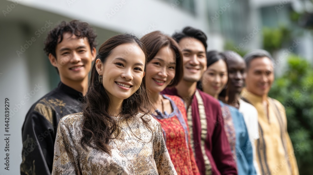 Multicultural gathering of young Asian people with subtle national ...