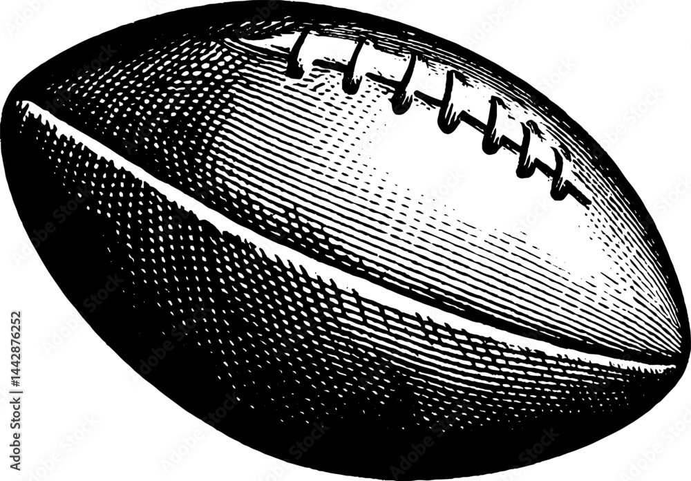 Vintage engraved football illustration in bold black design for sports ...