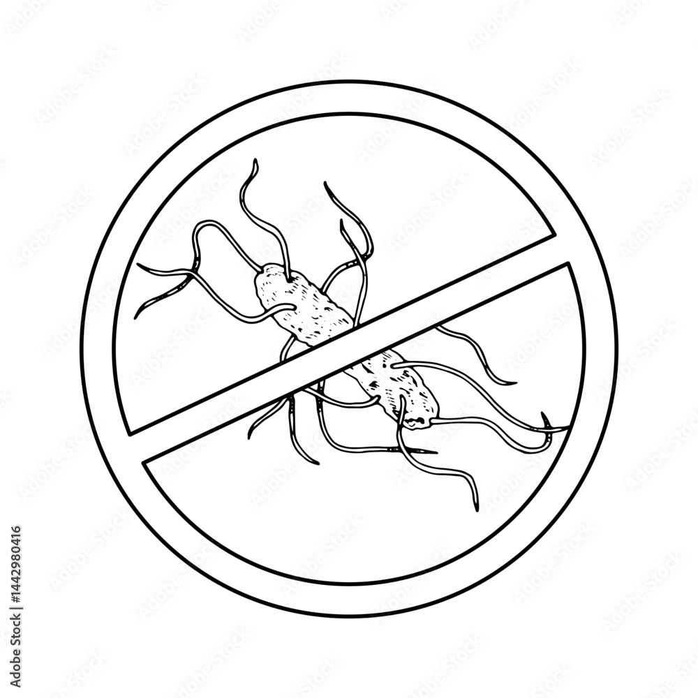 Vector illustration of an antimicrobial sign in black and white ...