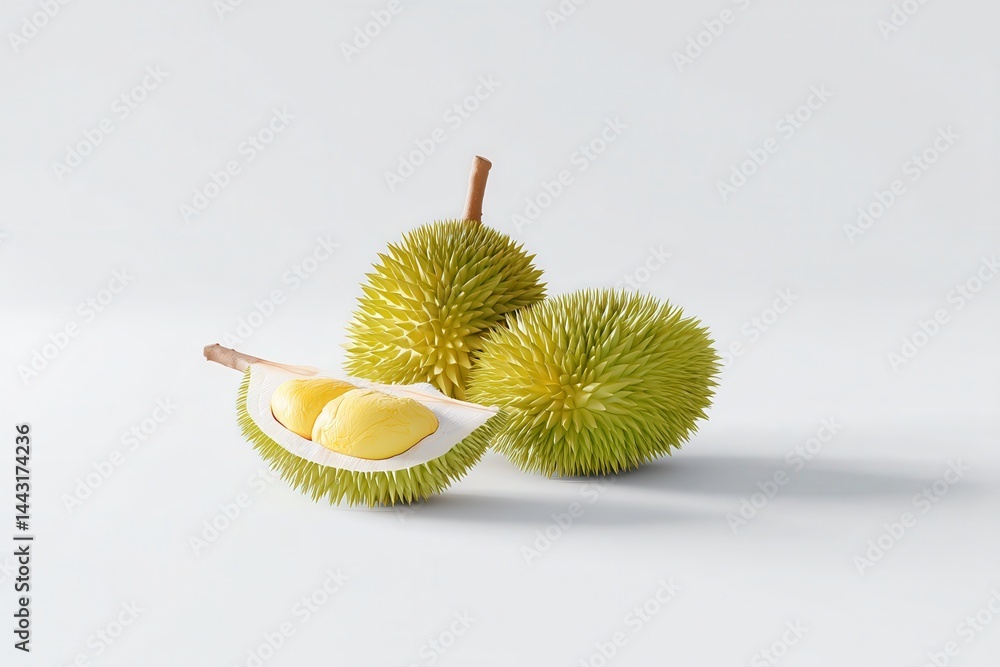 Product photography, a cut-open durian on a white background, PNG ...