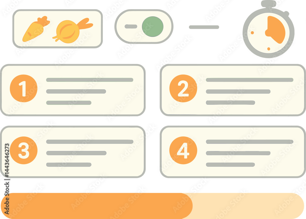 Vector illustration of a step-by-step recipe UI with numbered steps ...