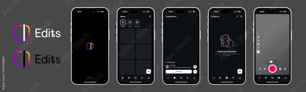 User interface of Edits app by Instagram. Vector UI mockup shows clean ...