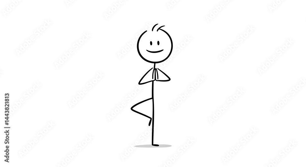 Simple Stick Figure Practicing Yoga Tree Pose for Wellness and ...