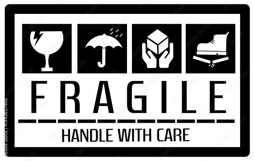sticker fragile handle with care, black and brown fragile warning label ...