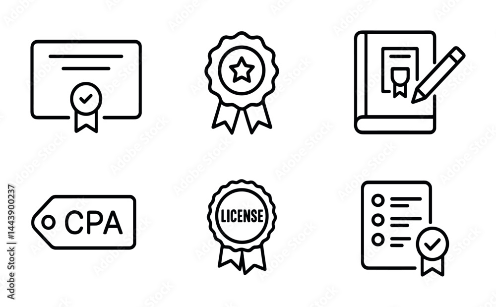 Certification and licensing outline icons set – linear style ...