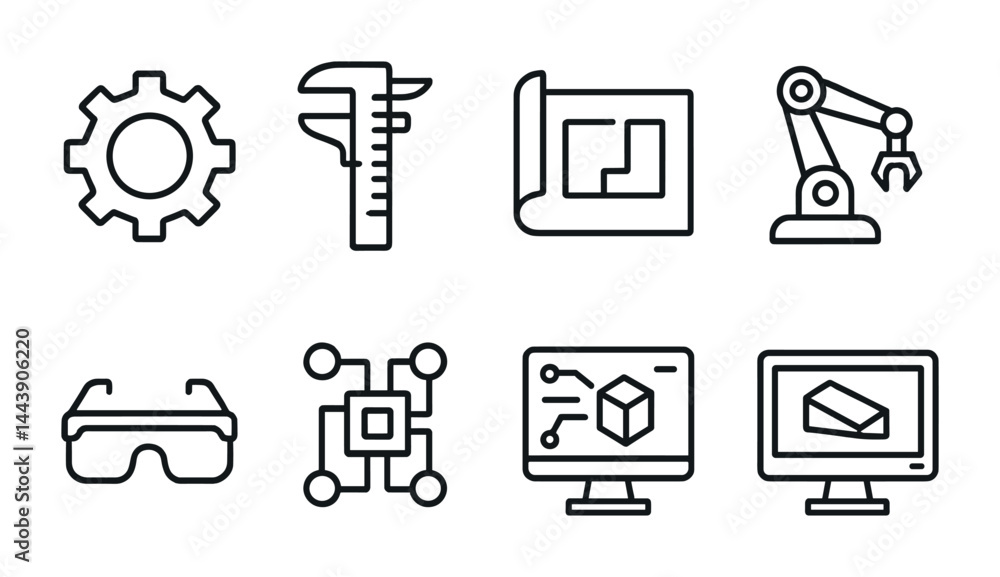 Industrial technology outline icons – linear engineering, manufacturing ...