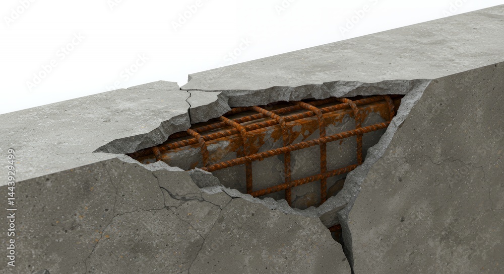 Cracked Concrete Retaining Wall Section Featuring Exposed Rebar and ...