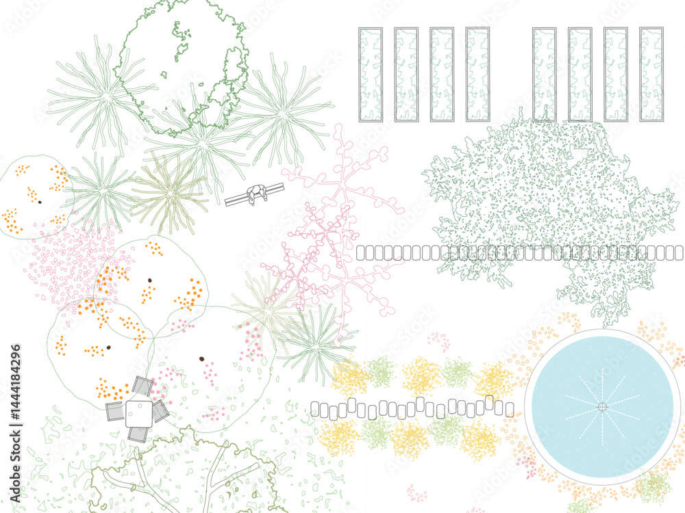 Architectural Drawings, people plan vector in park out door ...