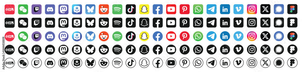 Latest social media logo icon set 2025. Bluesky, instagram, facebook, X ...