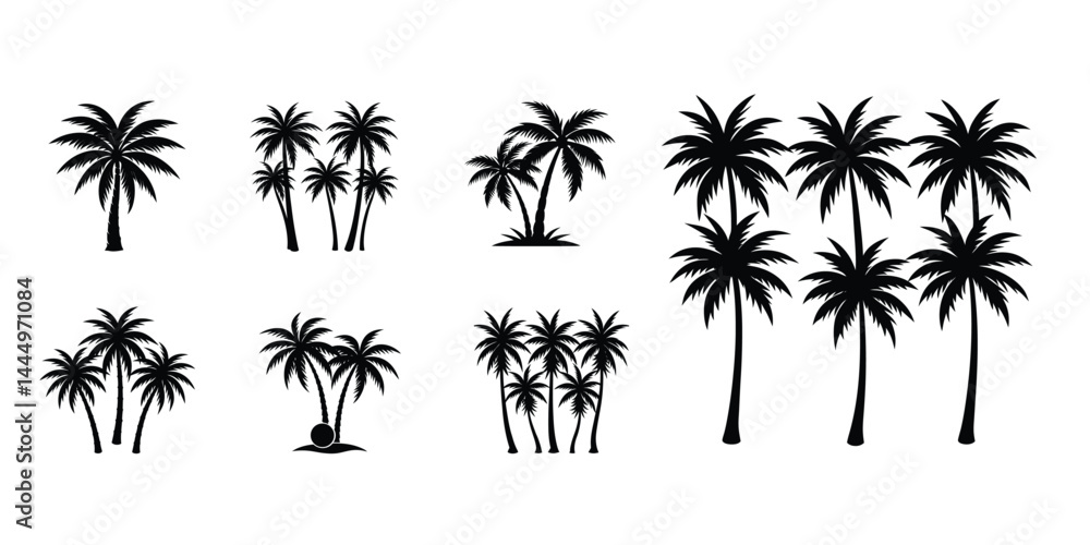 Set of palm tree line art silhouettes vector palm, tree, vector, line ...
