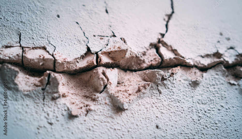 broken and aged concrete surface with chipped layers, forming abstract ...