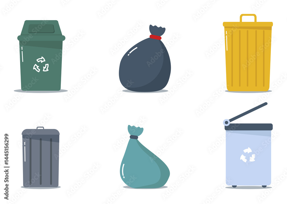 png garbage icon set with trash container and recycling paper can for ...