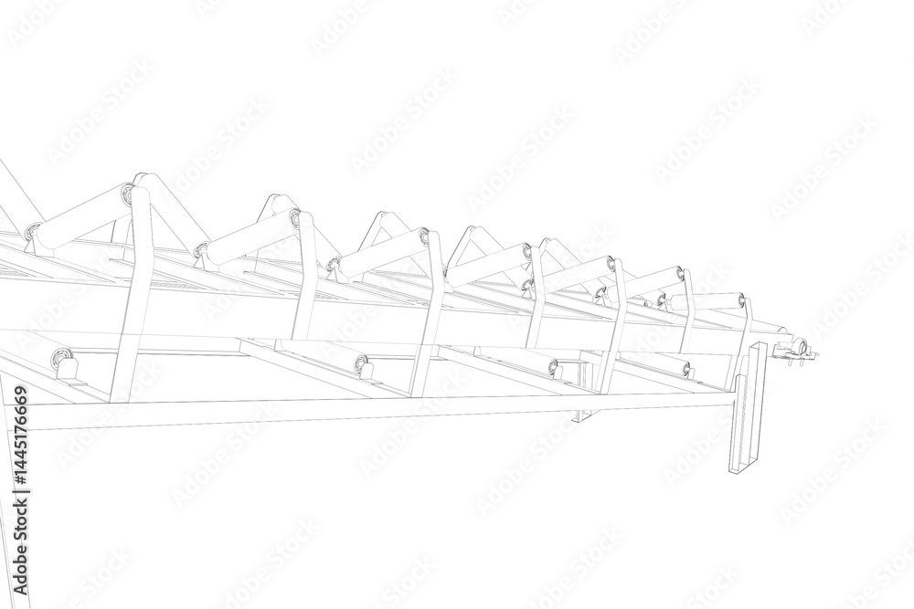 3D Transparent Line Art Technical Outline Drawing White Wireframe ...
