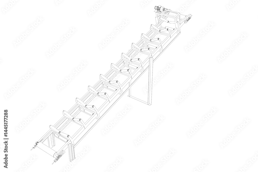 3D Transparent Line Art Technical Outline Drawing White Wireframe ...