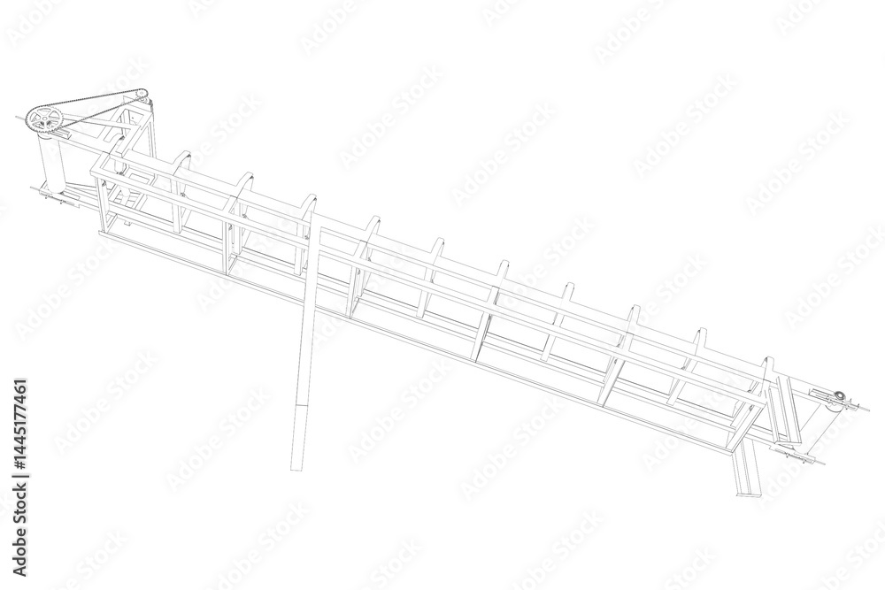 3D Transparent Line Art Technical Outline Drawing White Wireframe ...