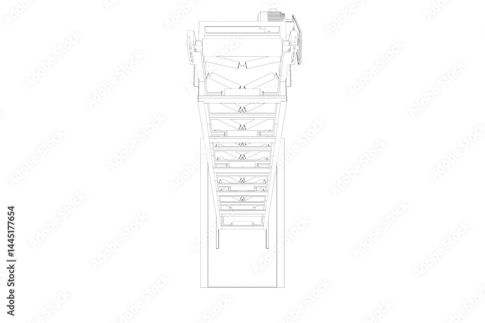 3D Transparent Line Art Technical Outline Drawing White Wireframe ...