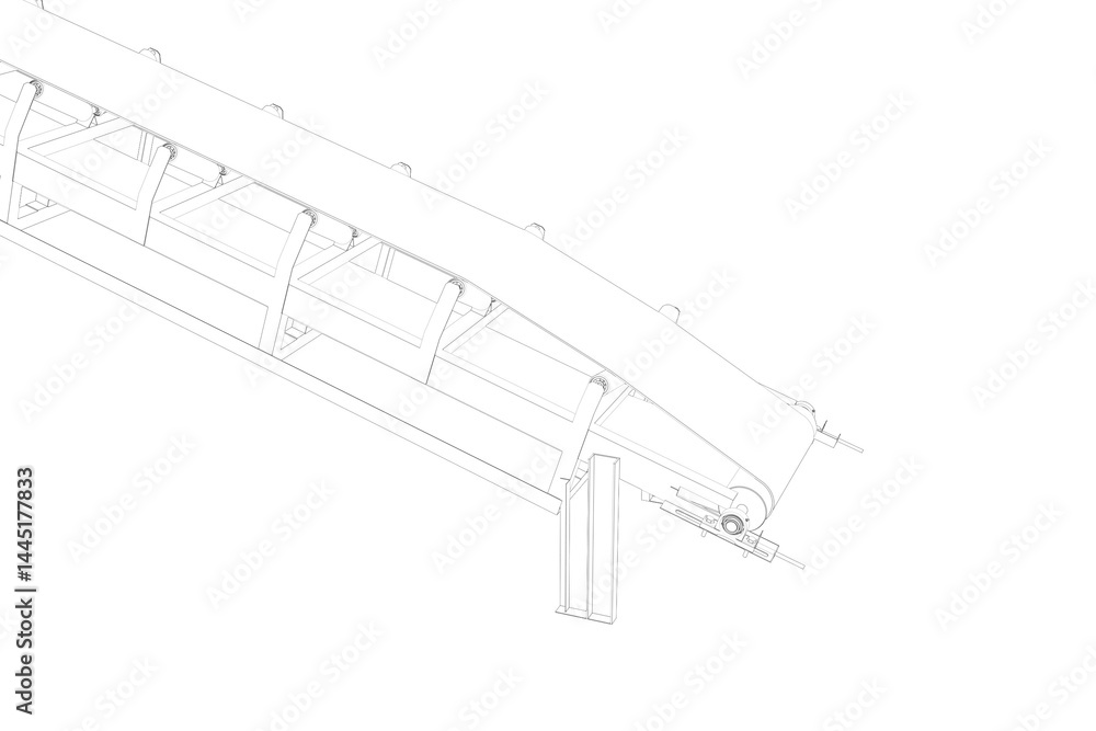 3D Transparent Line Art Technical Outline Drawing White Wireframe ...