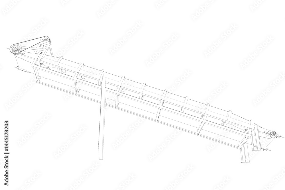 3D Transparent Line Art Technical Outline Drawing White Wireframe ...