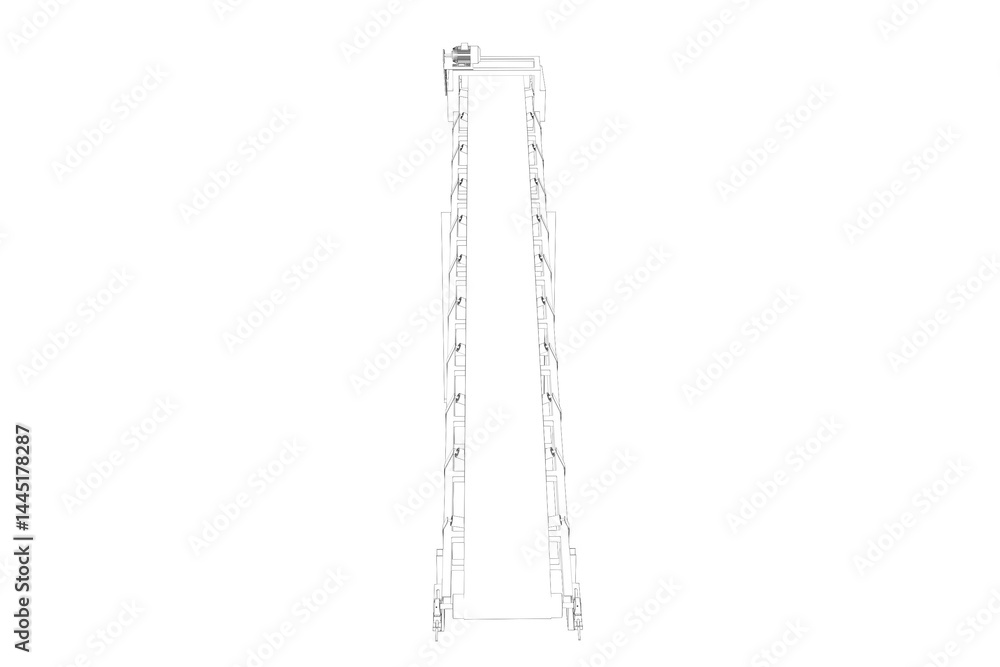 3D Transparent Line Art Technical Outline Drawing White Wireframe ...