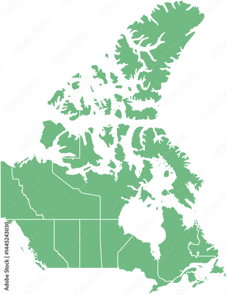 Vector map of Canada showing all provinces and territories with clearly ...
