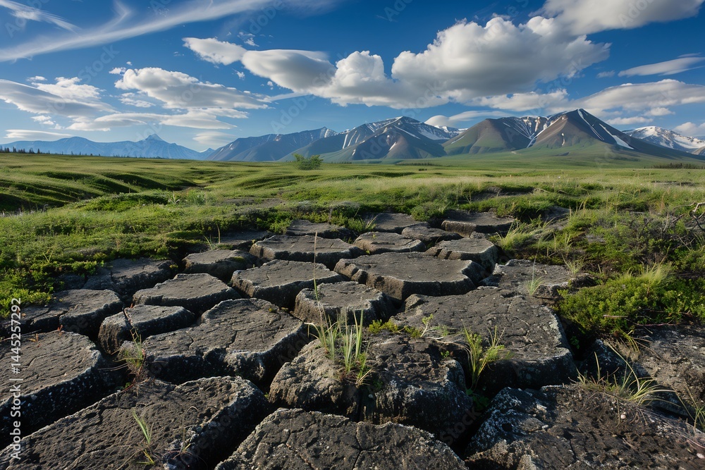 Frost heaves have created natural polygons the tundra soil their ...