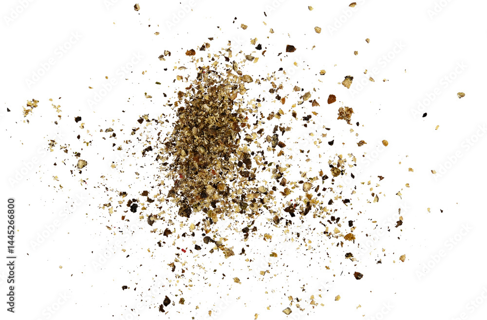 Scattered pile black ground pepper isolated on a transparent background ...